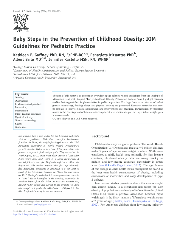 (PDF) Baby Steps in the Prevention of Childhood Obesity: IOM Guidelines ...
