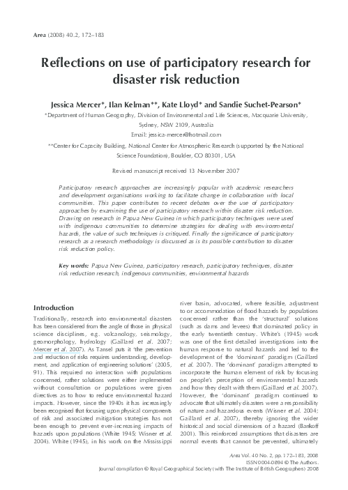 (PDF) Reflections on use of participatory research for disaster risk ...