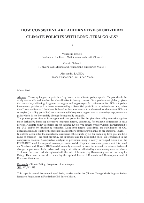 (PDF) How Consistent are Alternative Short-Term Climate Policies with ...