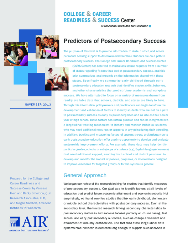 (PDF) Predictors of Postsecondary Success