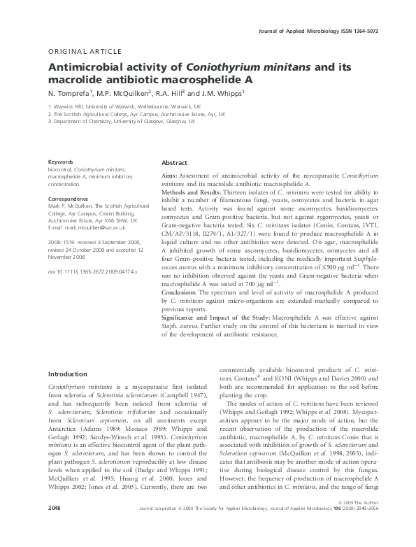 (PDF) Antimicrobial activity of Coniothyrium minitans and its macrolide ...