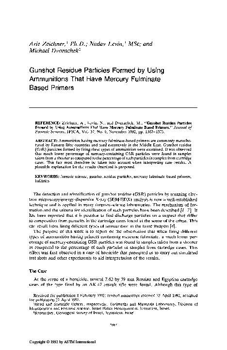 (PDF) Gunshot residue particles formed by using ammunitions that have ...