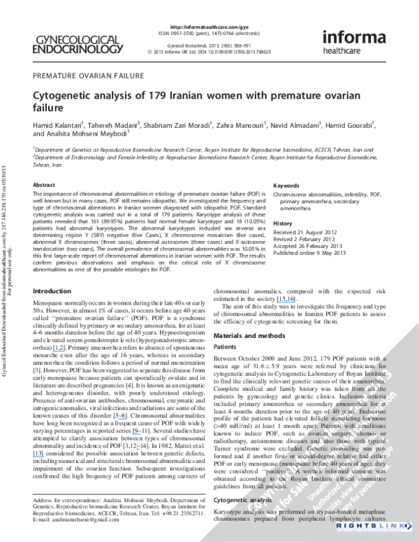 (PDF) Cytogenetic analysis of 179 Iranian women with premature ovarian ...