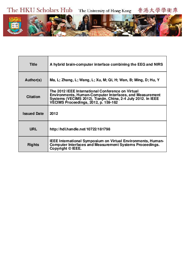 Pdf A Hybrid Brain Computer Interface Combining The Eeg And Nirs
