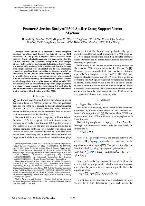 (PDF) Feature selection study of P300 speller using support vector machine