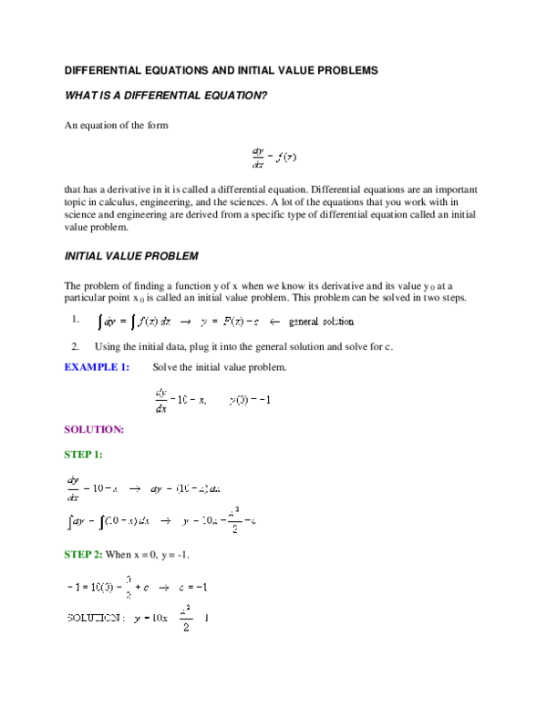 (PDF) DIFFERENTIAL EQUATIONS AND INITIAL VALUE PROBLEMS WHAT IS A ...