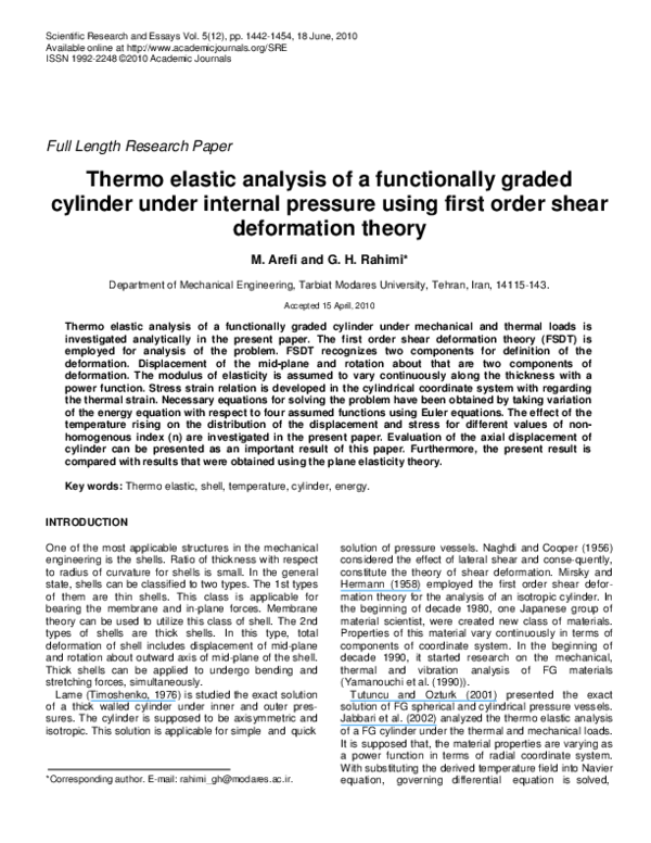 Pdf Thermo Elastic Analysis Of Functionally Graded Rotating Disks