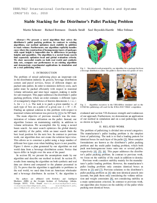 (PDF) Stable stacking for the distributor's pallet packing problem ...