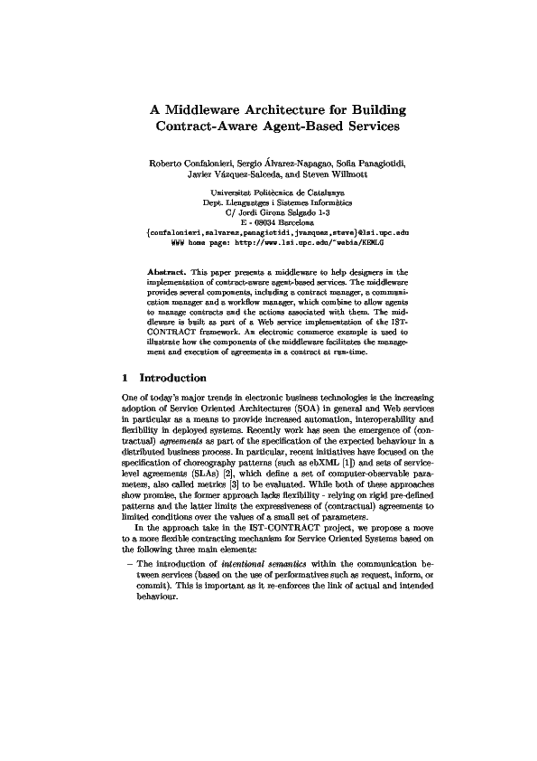 (PDF) A middleware architecture for building contract-aware agent-based services