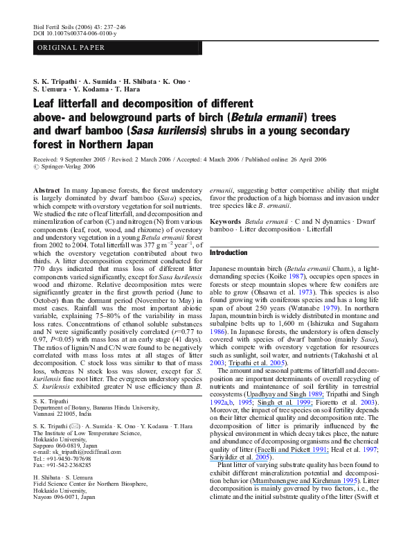 (PDF) Leaf litterfall and decomposition of different above- and ...