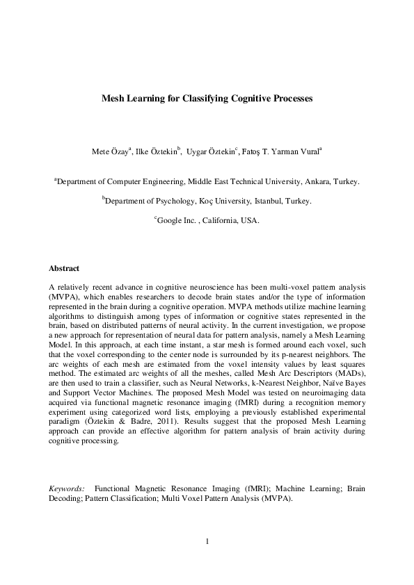 Mesh Learning for Classifying Cognitive Processes