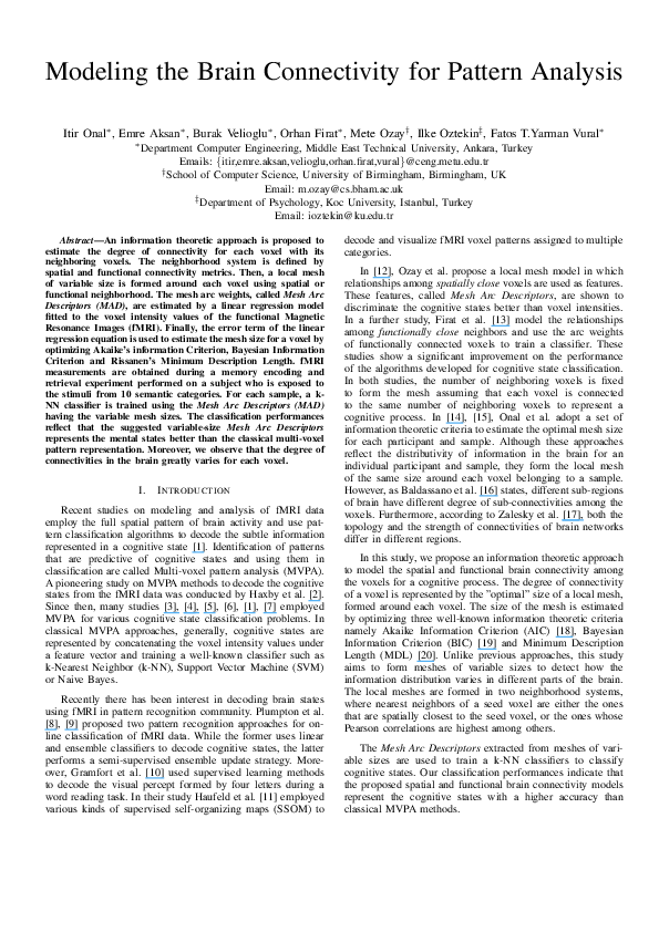 (PDF) Modelling the Brain Connectivity for Pattern Analysis