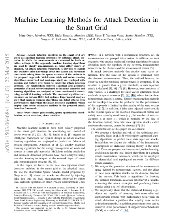 (PDF) Machine Learning Methods for Attack Detection in the Smart Grid