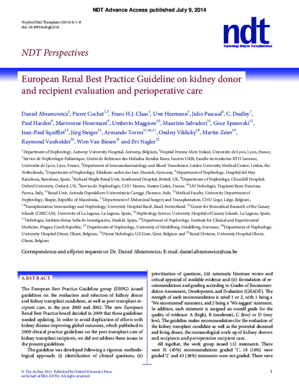 (PDF) NDT Perspectives European Renal Best Practice Guideline on kidney ...