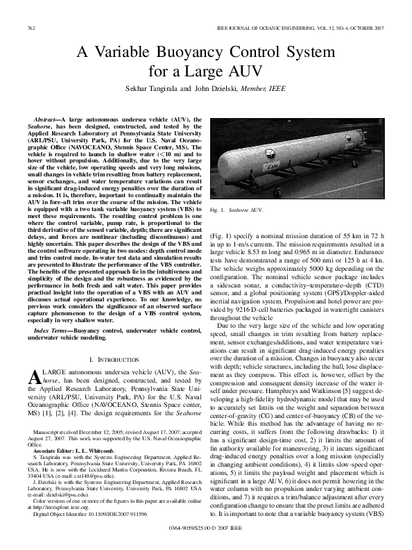 (PDF) A Variable Buoyancy Control System for a Large AUV