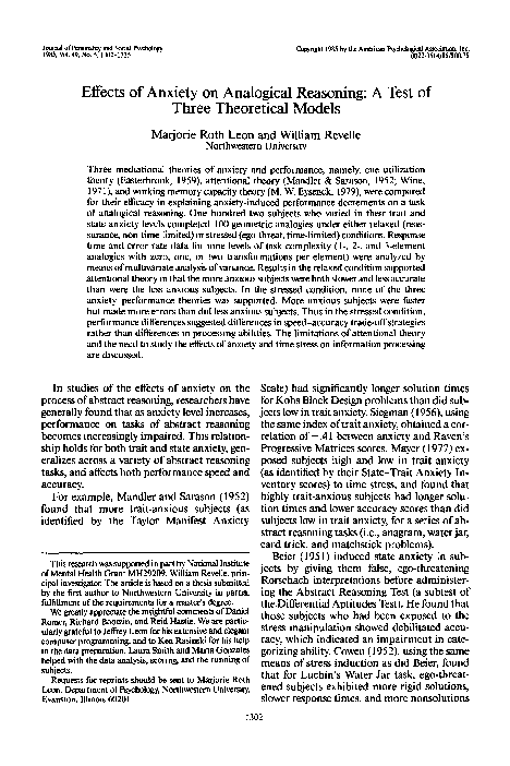 (PDF) Effects of anxiety on analogical reasoning: A test of three ...