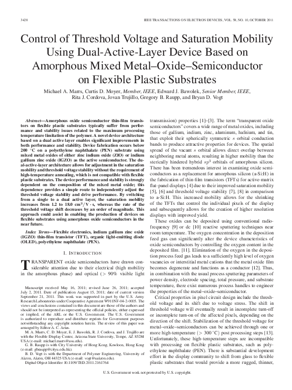 (PDF) Control of Threshold Voltage and Saturation Mobility Using Dual ...