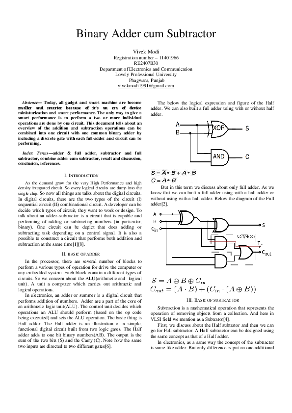 Verilog Code For Parallel Adder And Subtractor - Design Talk