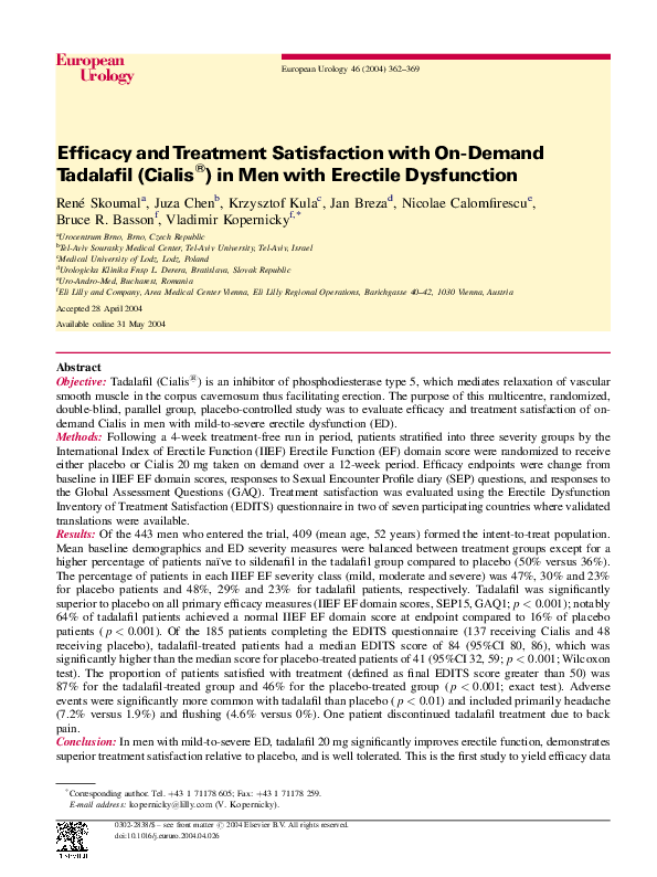 (PDF) Efficacy and Treatment Satisfaction with On-Demand Tadalafil ...