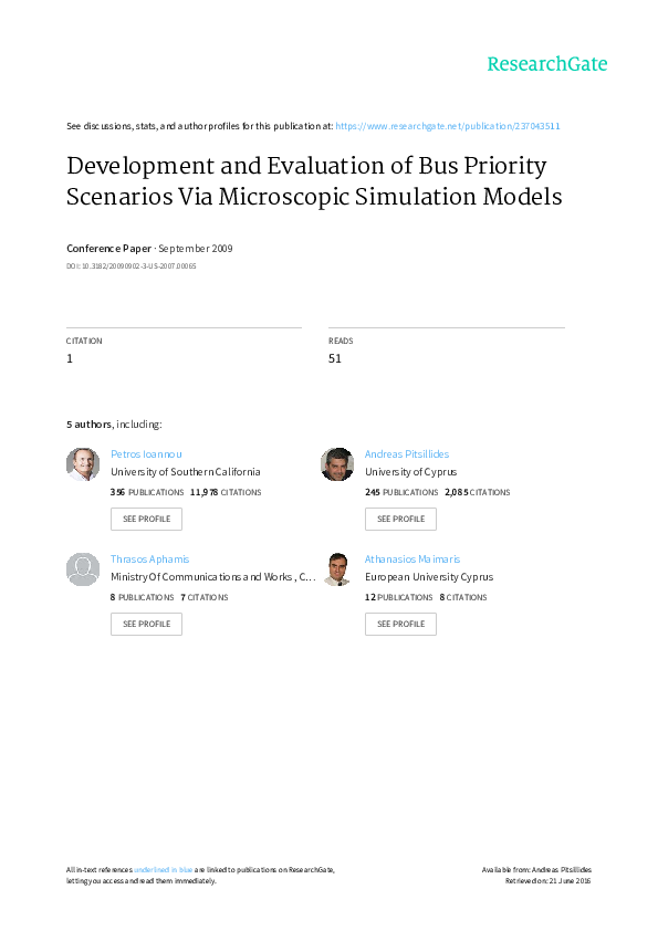 (PDF) Development and Evaluation of Bus Priority Scenarios Via ...
