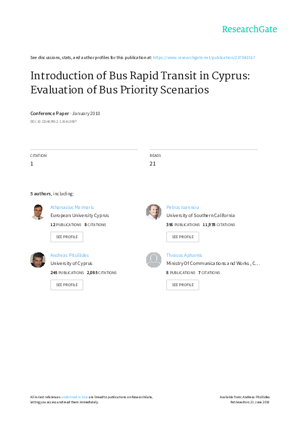 (PDF) Introduction of Bus Rapid Transit in Cyprus: Evaluation of Bus ...