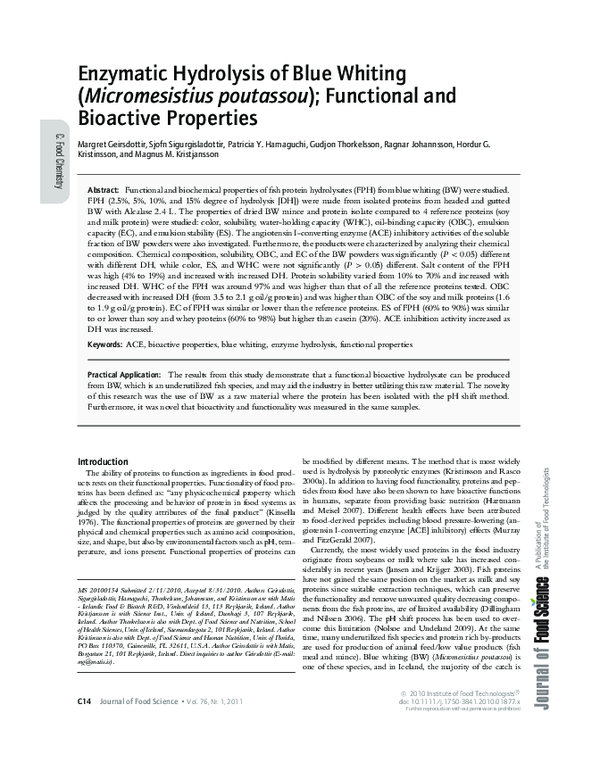 (PDF) Enzymatic Hydrolysis of Blue Whiting (Micromesistius poutassou ...
