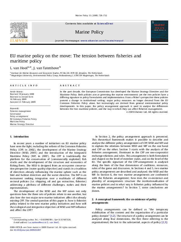 (PDF) EU marine policy on the move: The tension between fisheries and ...