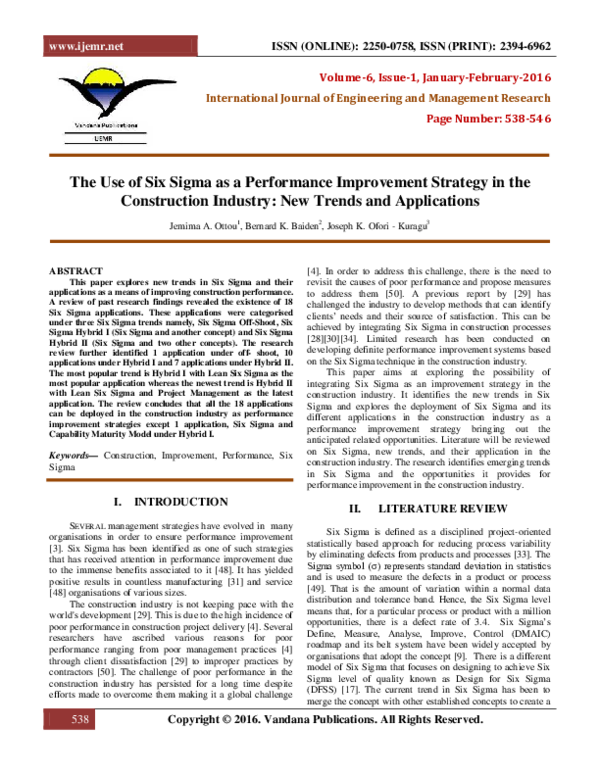 (PDF) The Use of Six Sigma as a Performance Improvement Strategy in the ...