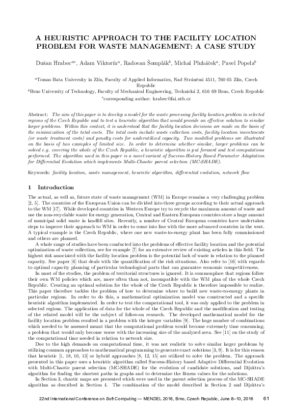 (PDF) A heuristic approach to the facility location problem for waste ...
