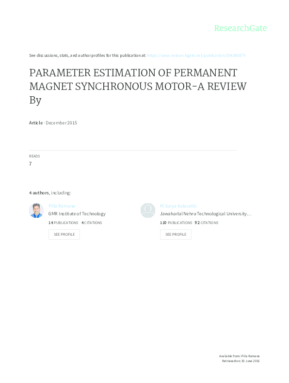 (PDF) PARAMETER ESTIMATION OF PERMANENT MAGNET SYNCHRONOUS MOTOR-A ... (PDF) PARAMETER ESTIMATION OF PERMANENT MAGNET SYNCHRONOUS MOTOR-A ...