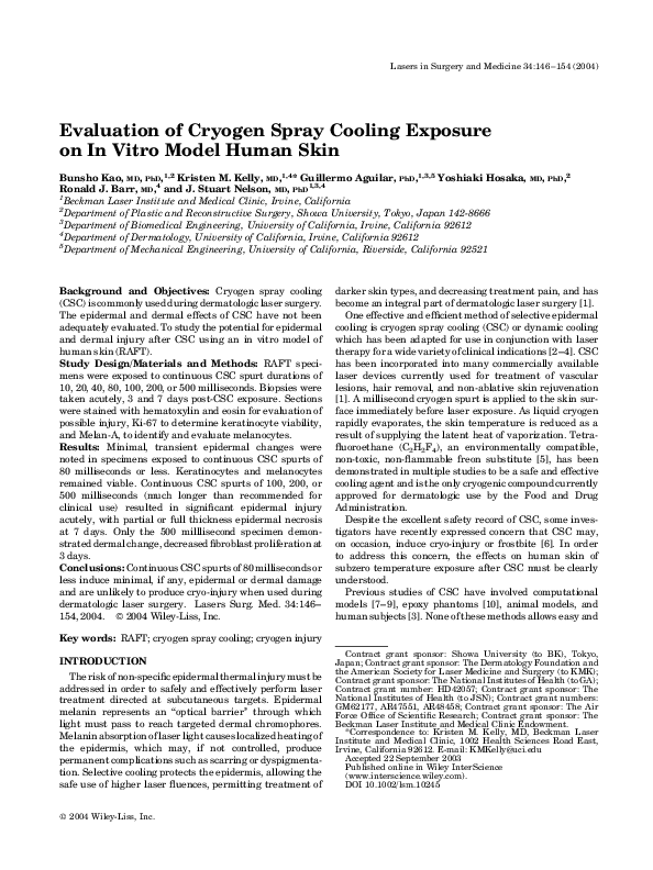 (PDF) Evaluation of cryogen spray cooling exposure on in vitro model ...