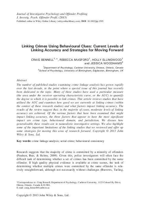 (PDF) Linking Crimes Using Behavioural Clues: Current Levels of Linking ...