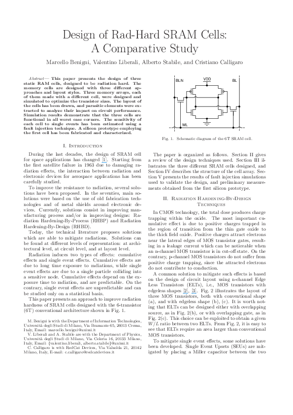 (PDF) Design of rad-hard SRAM cells: A comparative study (PDF) Design of rad-hard SRAM cells: A comparative study