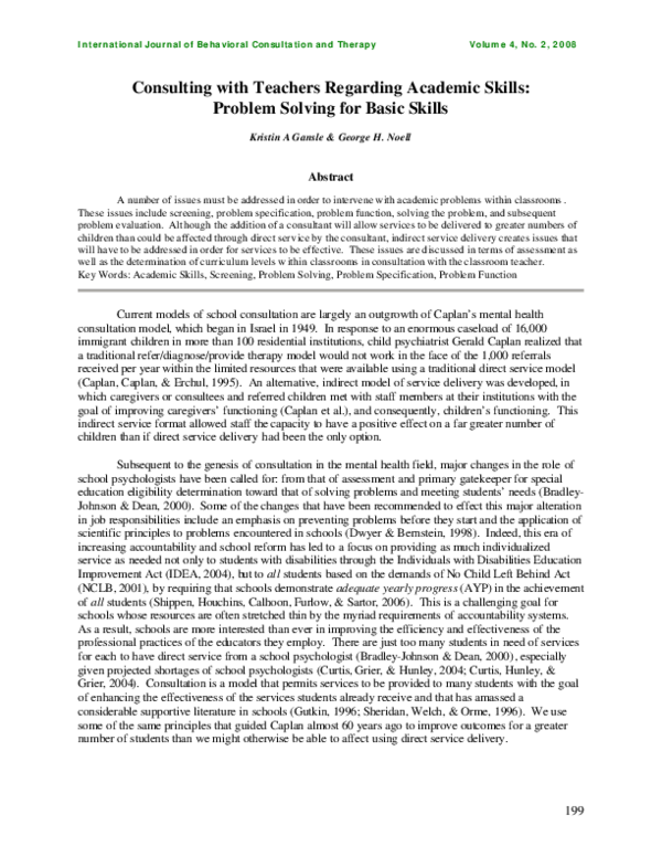 (PDF) Consulting with teachers regarding academic skills: Problem ...