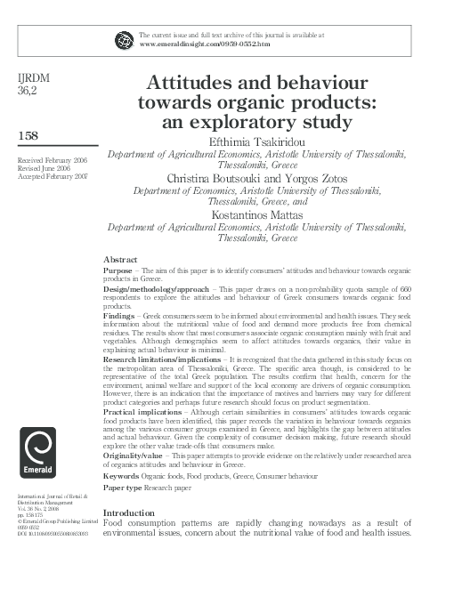 (PDF) Attitudes and behaviour towards organic products: an exploratory study