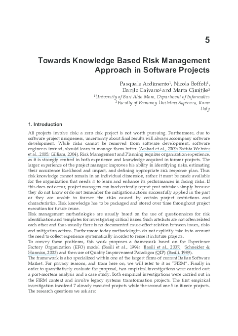 (PDF) Towards Knowledge Based Risk Management Approach in Software Projects