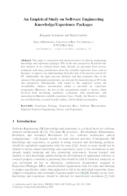 (PDF) An Empirical Study on Software Engineering Knowledge/Experience Packages