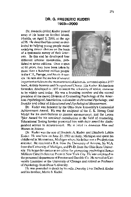 (PDF) DR. G. FREDERIC KUDER 1903-2000