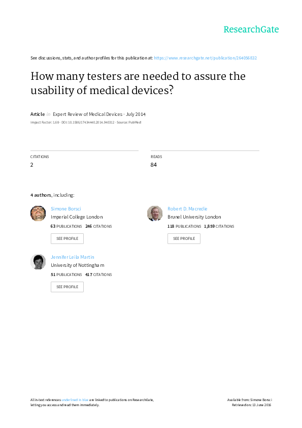 (PDF) How many testers are needed to assure the usability of medical ...