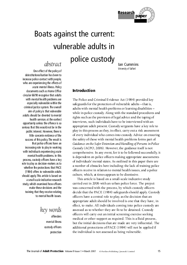 (PDF) Boats against the current: vulnerable adults in police custody