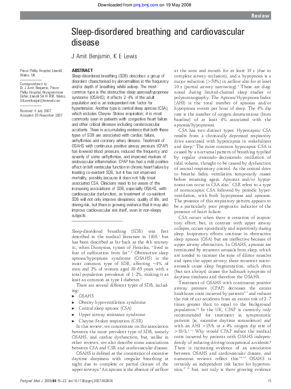 Pdf Sleep Disordered Breathing And Cardiovascular Disease