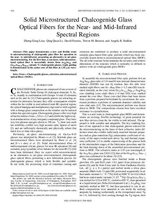 (PDF) Solid Microstructured Chalcogenide Glass Optical Fibers for the Near- and Mid-Infrared ...