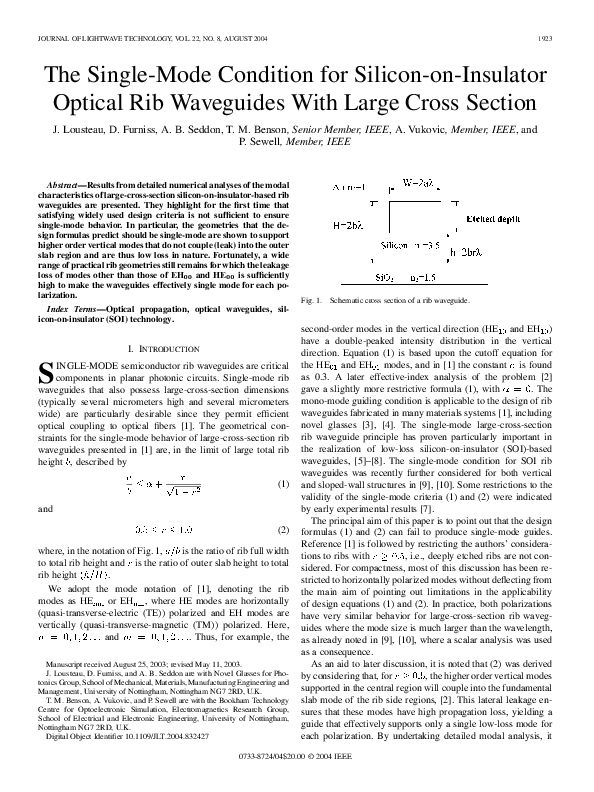 (PDF) The single-mode condition for silicon-on-insulator optical rib waveguides with large cross ...