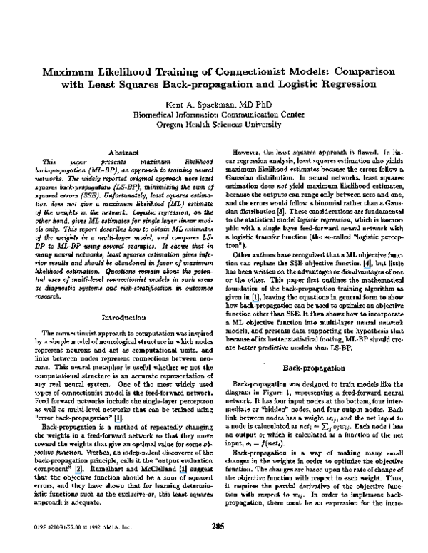 (PDF) Maximum likelihood training of connectionist models: comparison ...