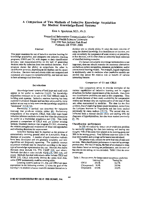 (PDF) A Comparison of Two Methods of Inductive Knowledge Acquisition for Medical Knowledge-Based ...