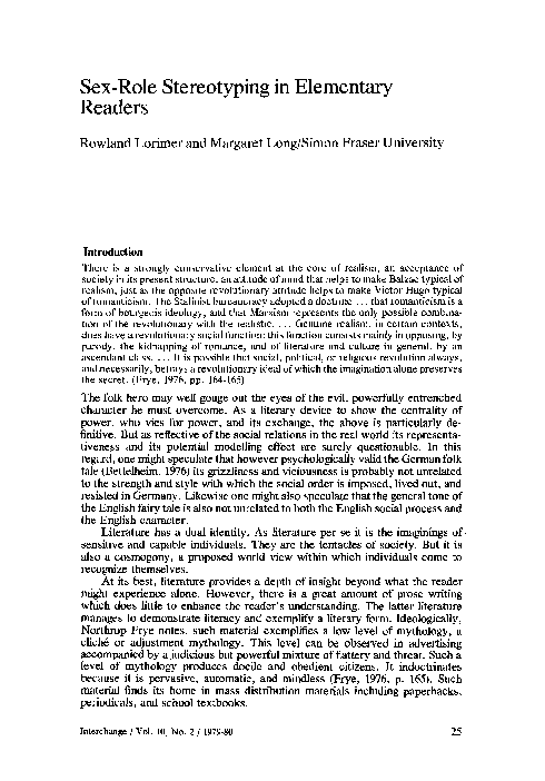 Pdf Sex Role Stereotyping In Elementary Readers