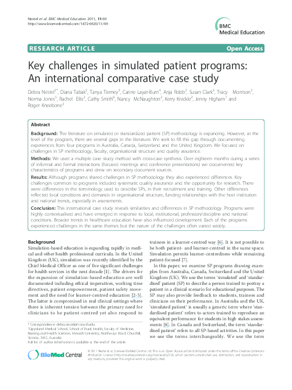 (PDF) Key challenges in simulated patient programs: An international ...