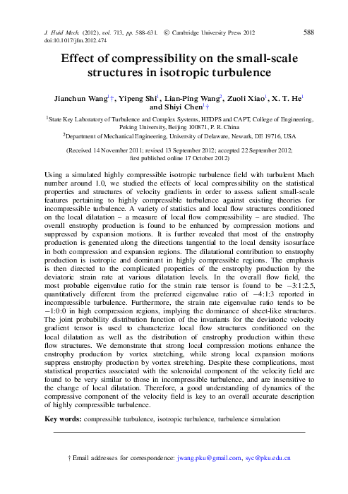 Pdf Effect Of Compressibility On The Small Scale Structures In Isotropic Turbulence