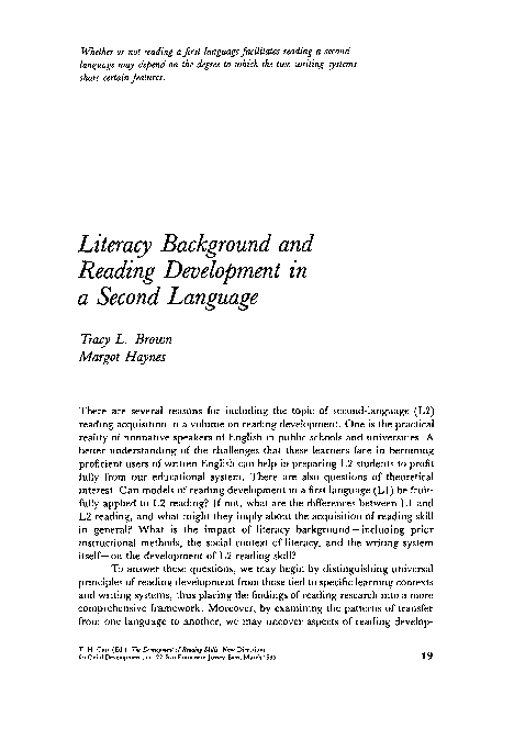 (PDF) Literacy background and reading development in a second language