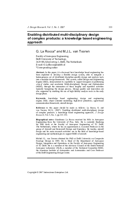 (PDF) Enabling distributed multi-disciplinary design of complex products: a knowledge based ...